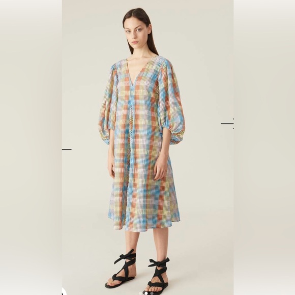 Ganni | Dresses | Ganni Seersucker Check Dress With Tag | Poshmark